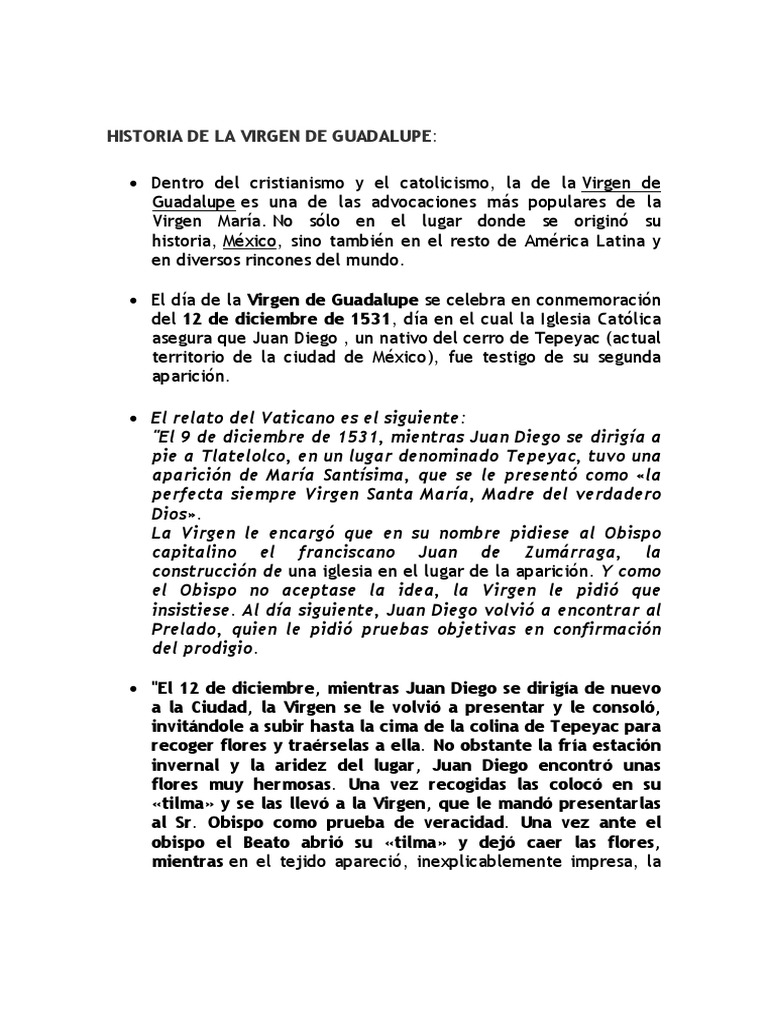 Historia de la Virgen de Guadalupe | PDF | Iglesia Católica