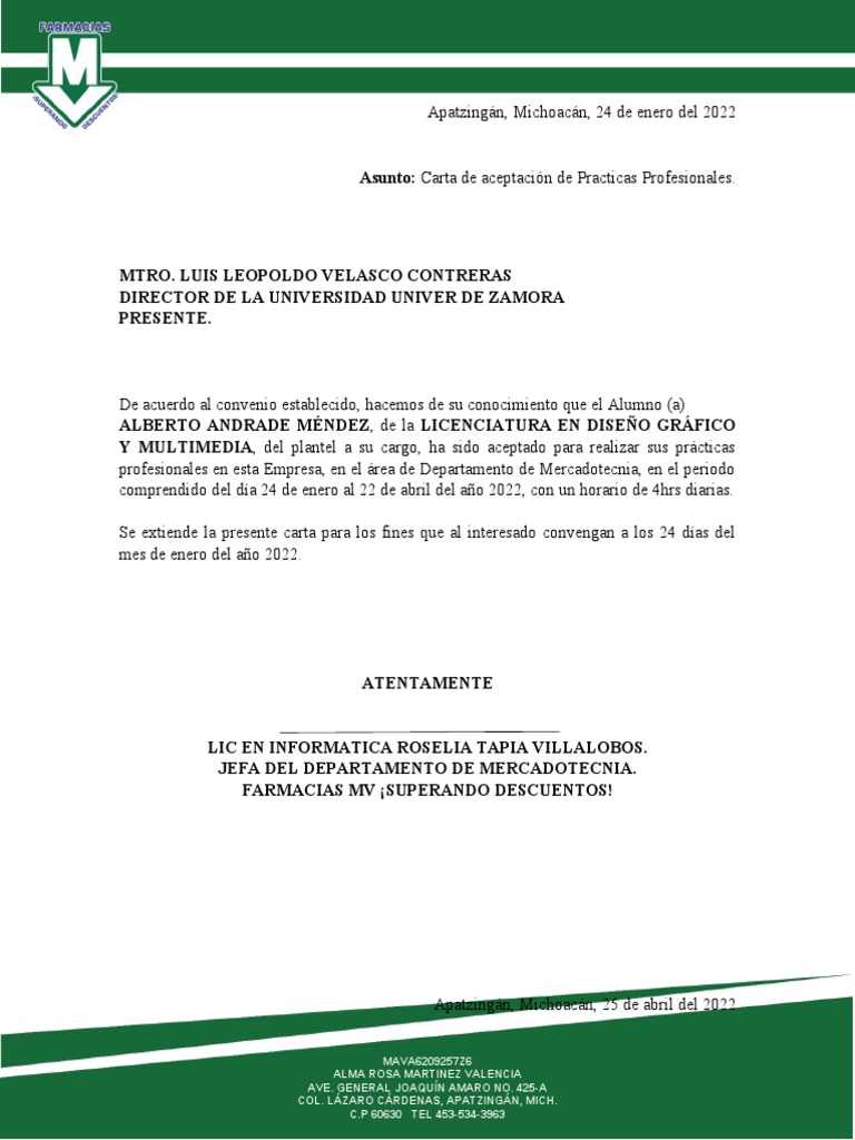 Carta de Aceptacion Alberto Andrade | PDF
