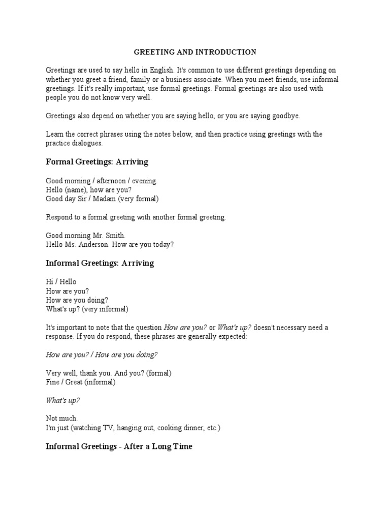 Greeting and Introduction | PDF | Language Arts & Discipline