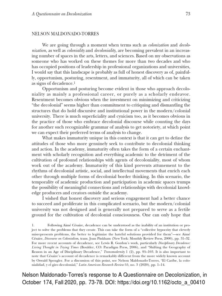 Nelson Maldonado-Torres - Decolonial Maturity | PDF | Philosophical ...