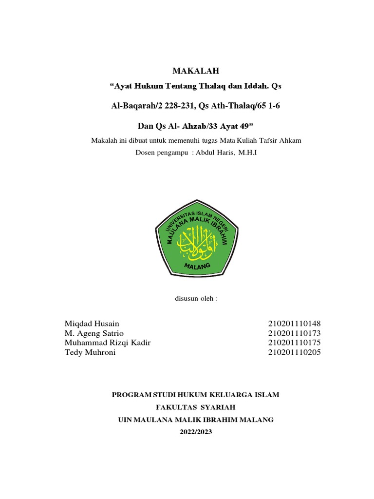 Makalah Kelompok 9 Tafsir Ahkam | PDF | Kajian Bahasa Asing | Griya & Taman