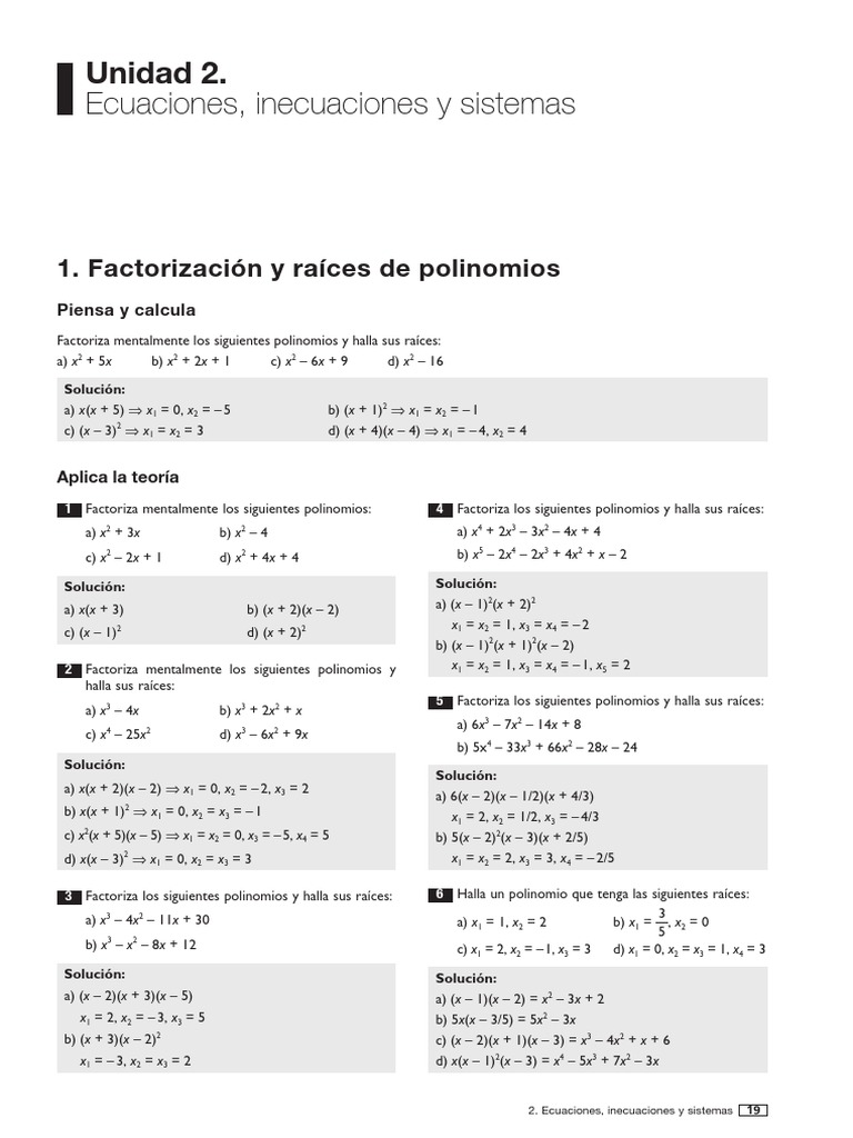 1ºBCT Álgebra Solucionario | Descargar gratis PDF | Factorización | Ecuaciones