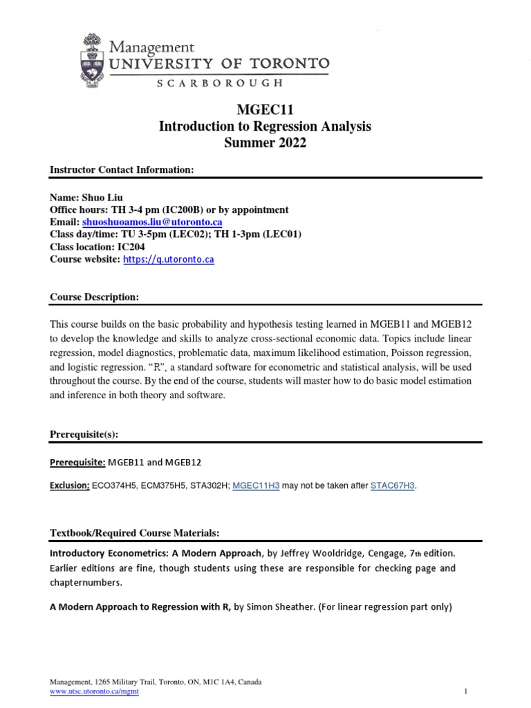 MGEC11 Intro to Regression Analysis | PDF | Regression Analysis | Linear Regression