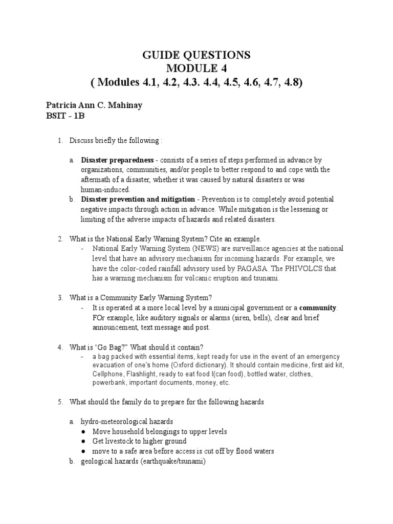 Guide Questions - Module 4 | PDF | Emergency Management | Hazards