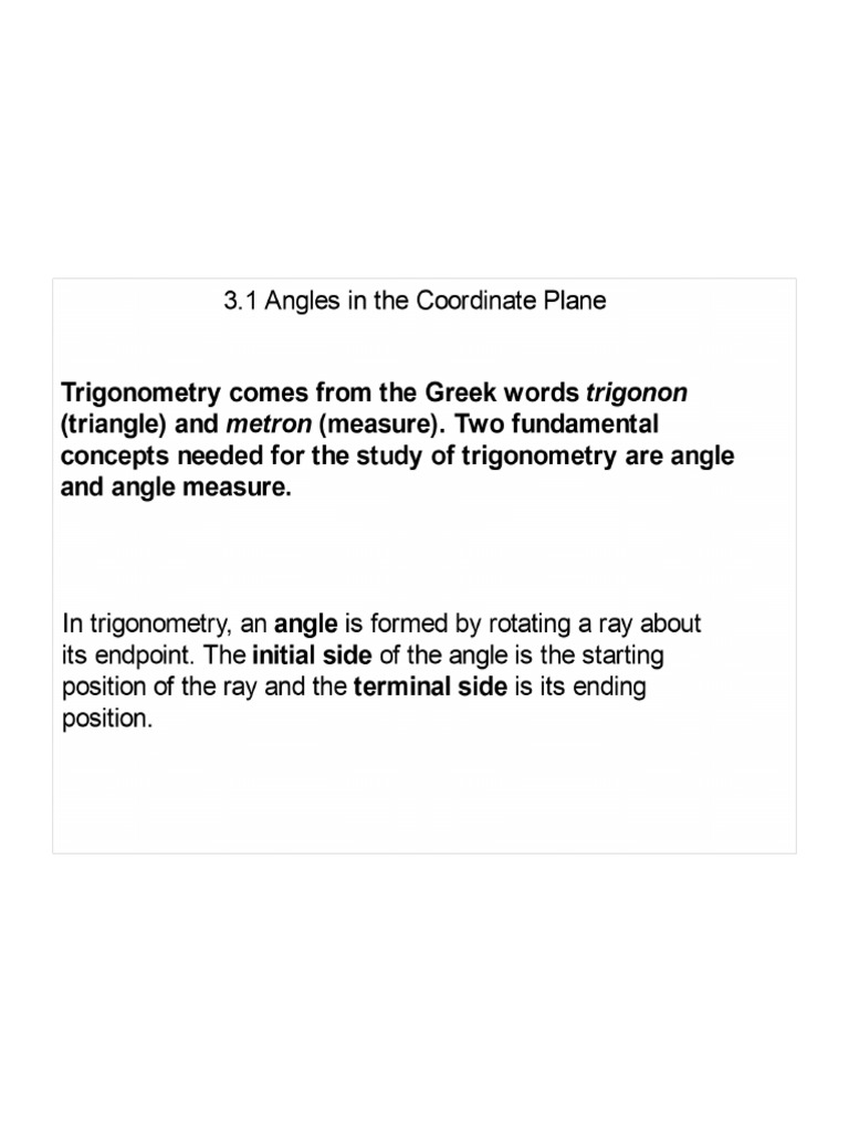 Lesson 3.1 Angles in The Coordinate Plane | PDF