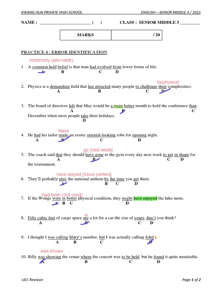 Error Id & Word Forms 4 | PDF