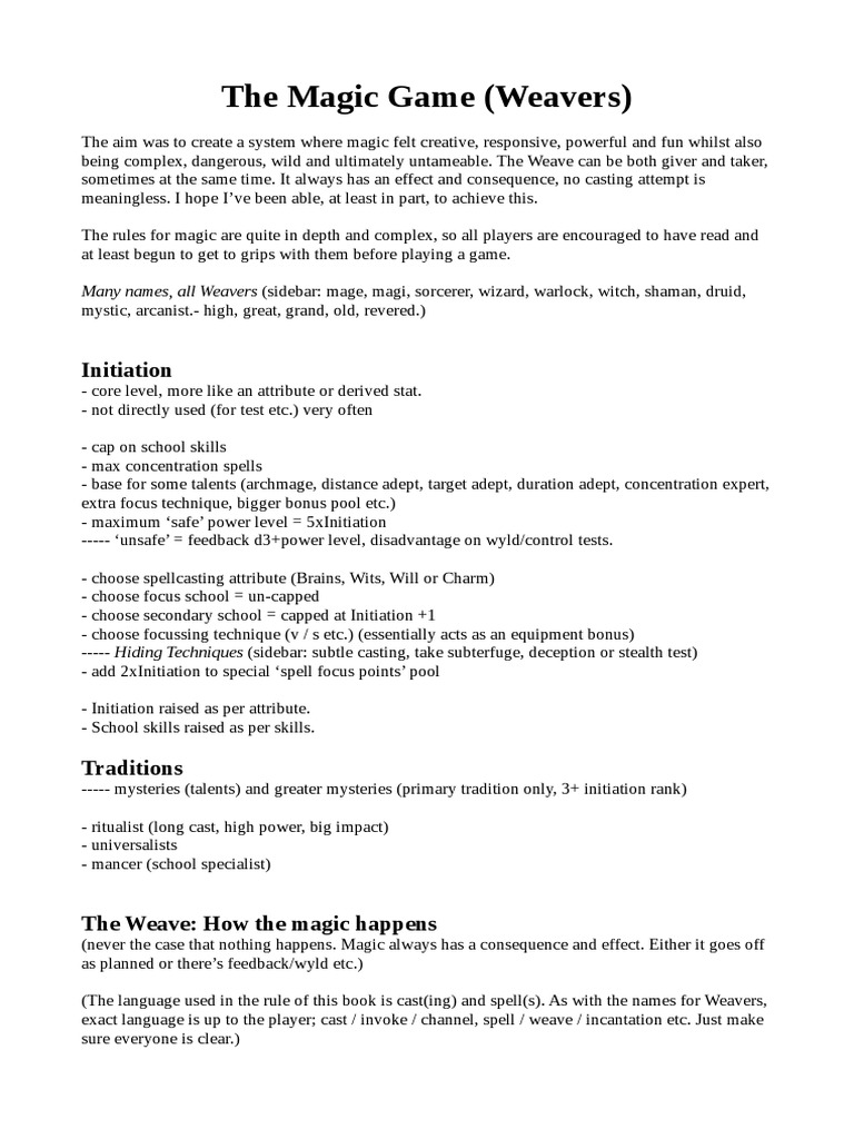 Complex Magic System For Game (WEAVERS) | PDF | Magician (Fantasy ...