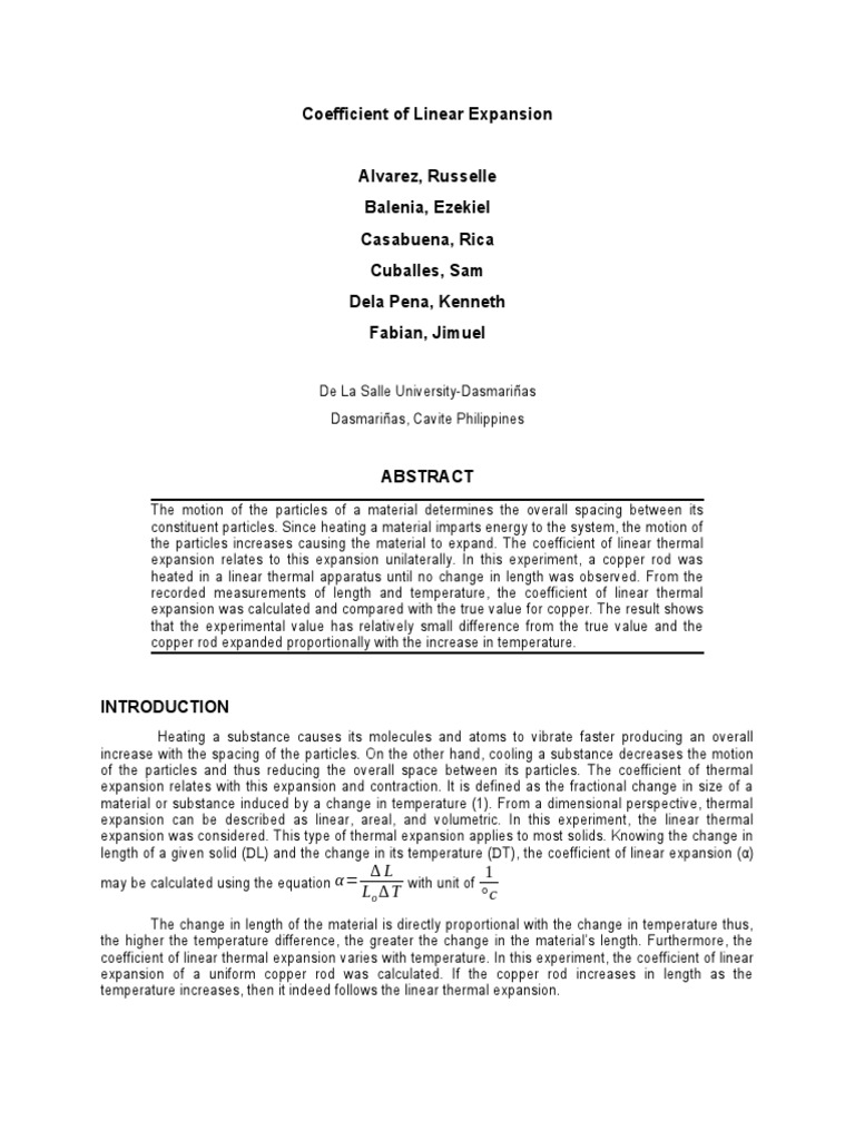 Coefficient of Linear Expansion | PDF | Science & Mathematics