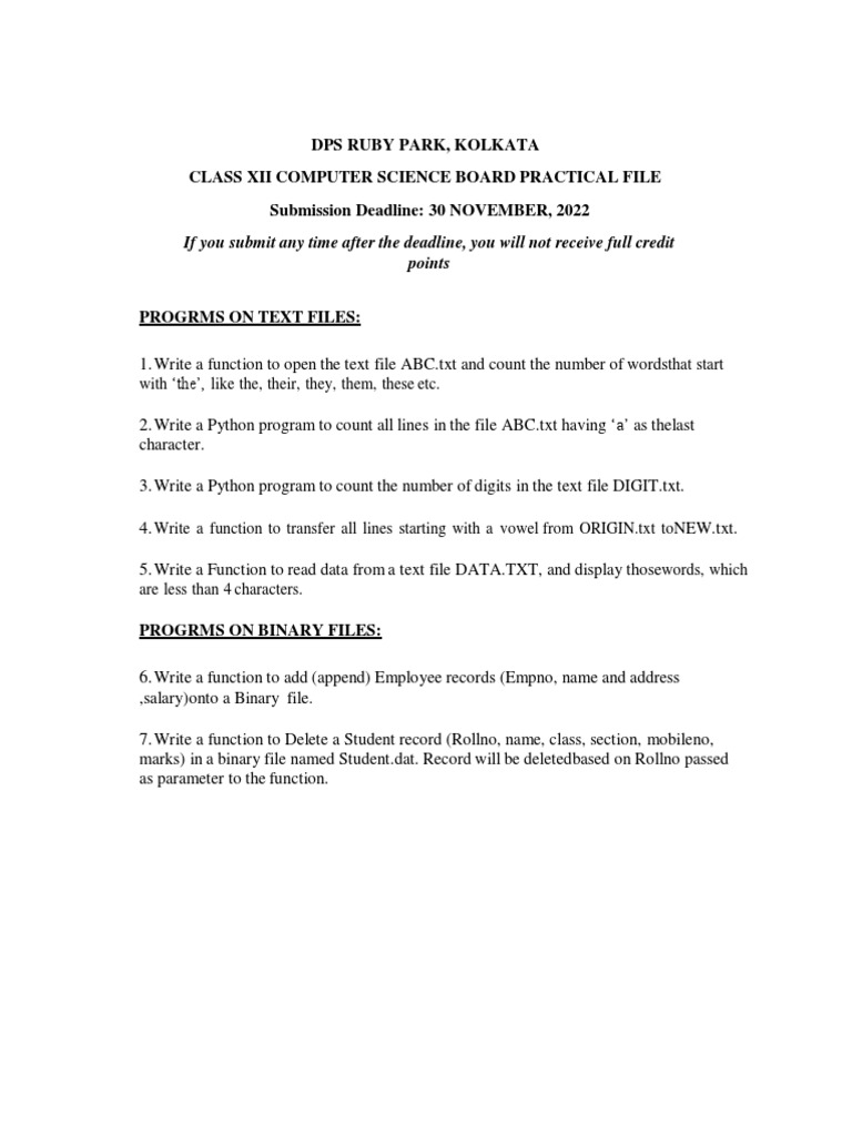 Practical File 12 CS-2022-23 | PDF | Computers