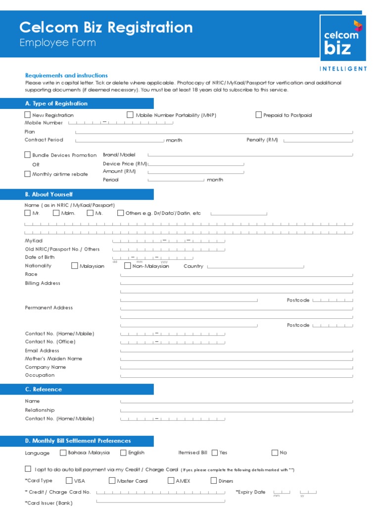 Celcom Biz Registration Employee Form: Requirements and Instructions ...