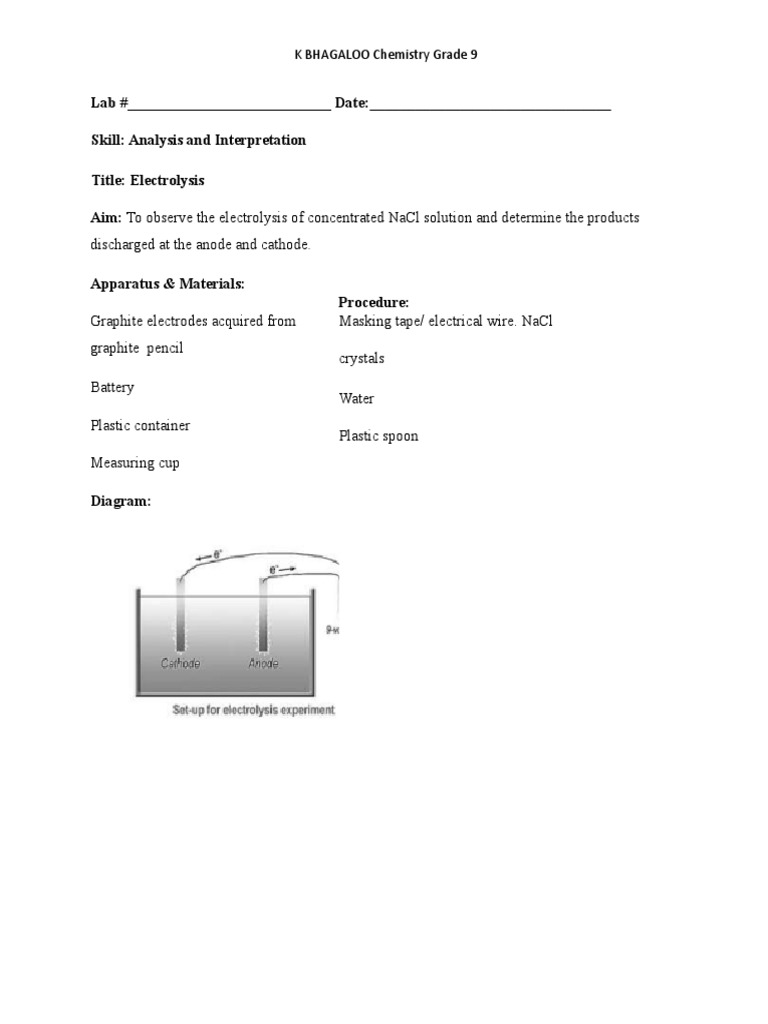 Electrolysis of Concentrated NaCl Solution | PDF | Anode | Electrode