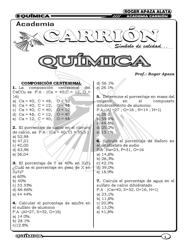 Composicion Centesimal Quimica Carrion | PDF | Compuestos químicos | Rieles