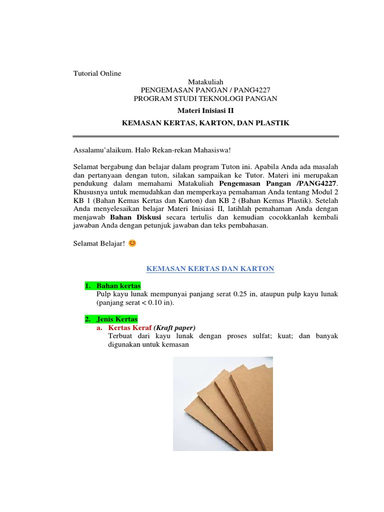 Inisiasi 2. Kemasan Kertas, Karton, Plastik | PDF