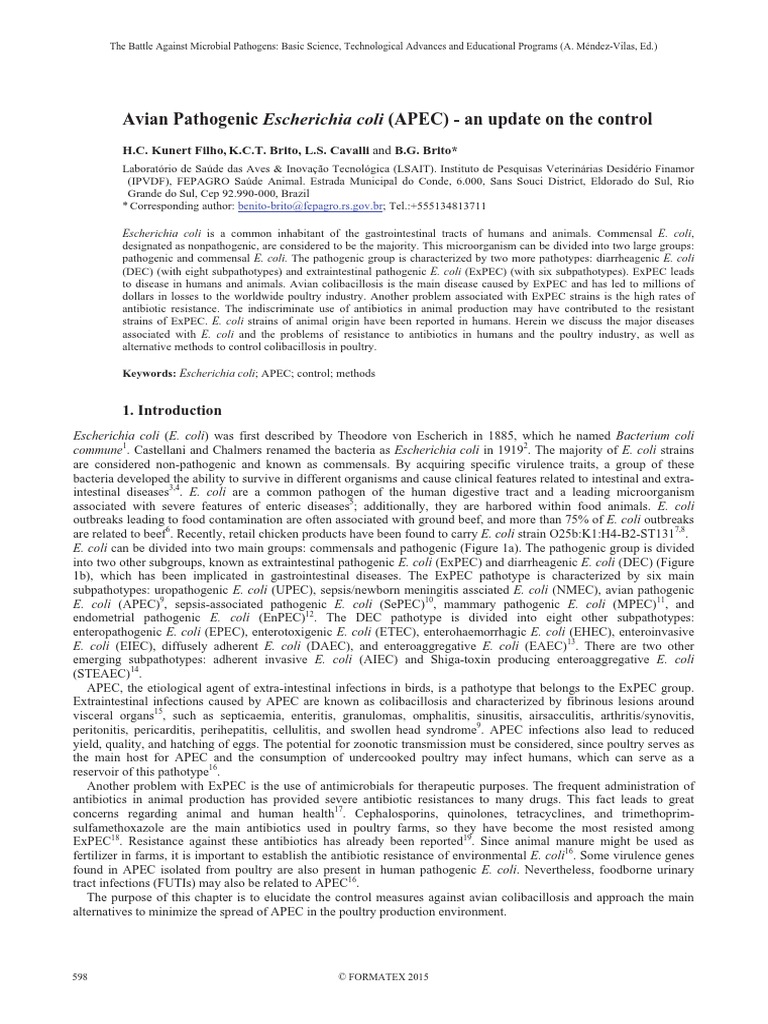Avian Pathogenic Escherichia Coli Apec An Update On The Control Pdf