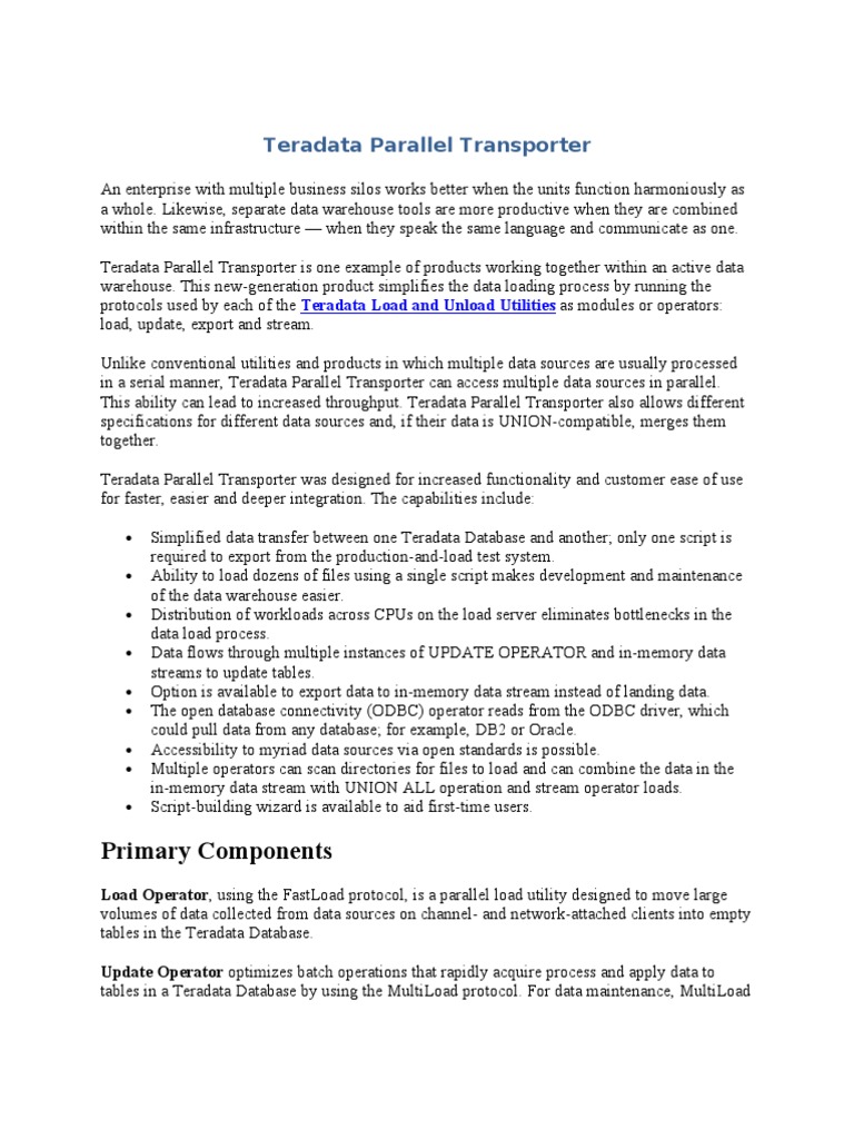 Teradata Parallel Transporter | PDF | Databases | Data Warehouse