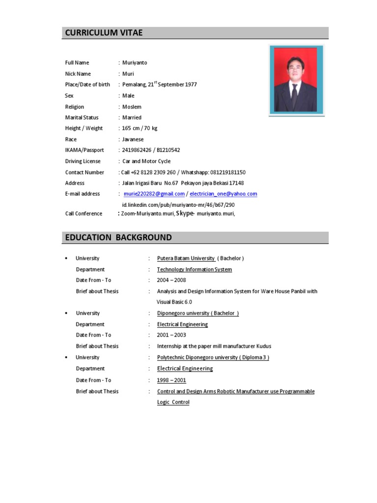 CV - Muriyanto | PDF | Programmable Logic Controller | Transformer