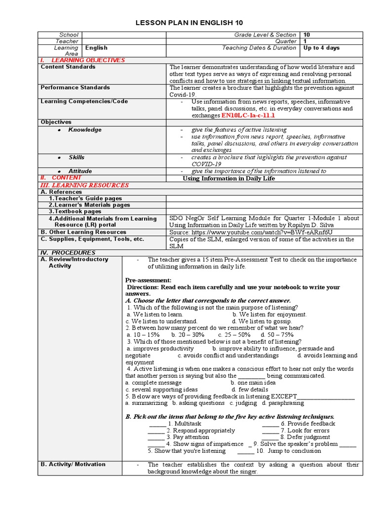 Dlp-Eng-G10-Q1-Melc-1.-Week 1 | PDF | Body Language | Cognitive Science