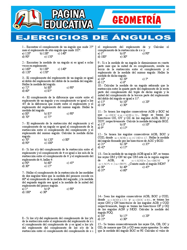 Ejercicios de Angulos Pagina Educativa 1 | PDF