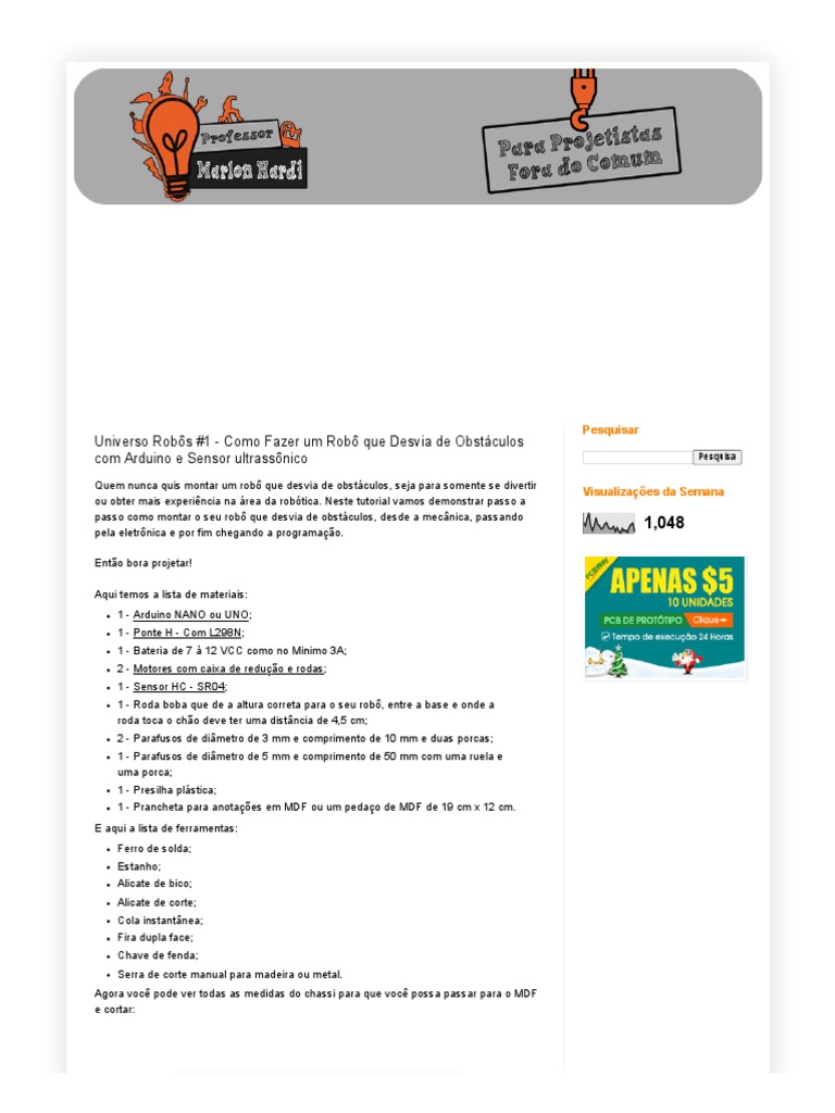 Marlon Nardi Walendorff - Universo Robôs #1 - Como Fazer Um Robô Que Desvia de Obstáculos Com ...