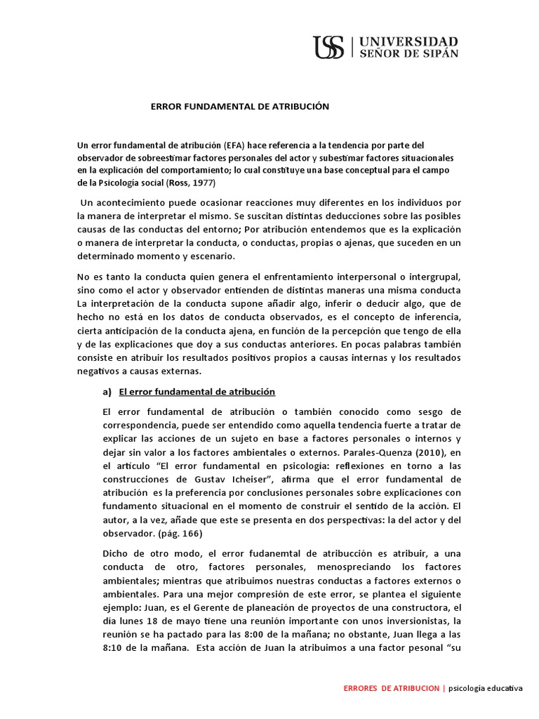 Error Fundamental de Atribución | PDF | Comportamiento | Parcialidad