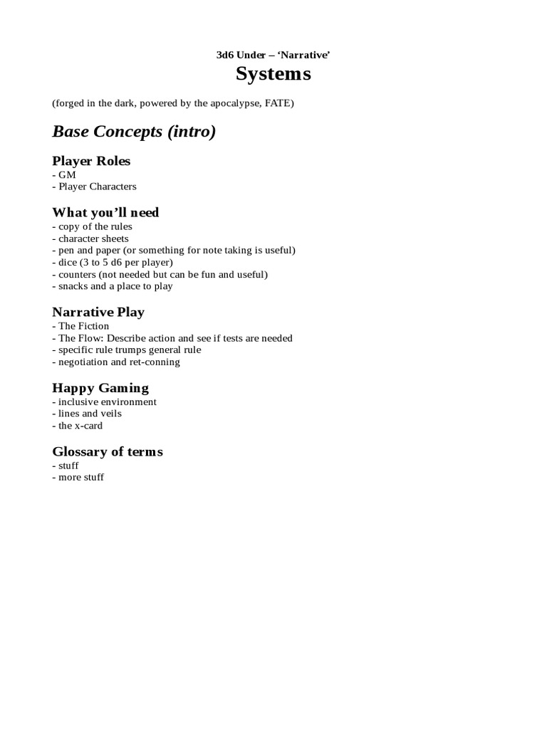 3d6 Systems: Narrative Play Guide | PDF