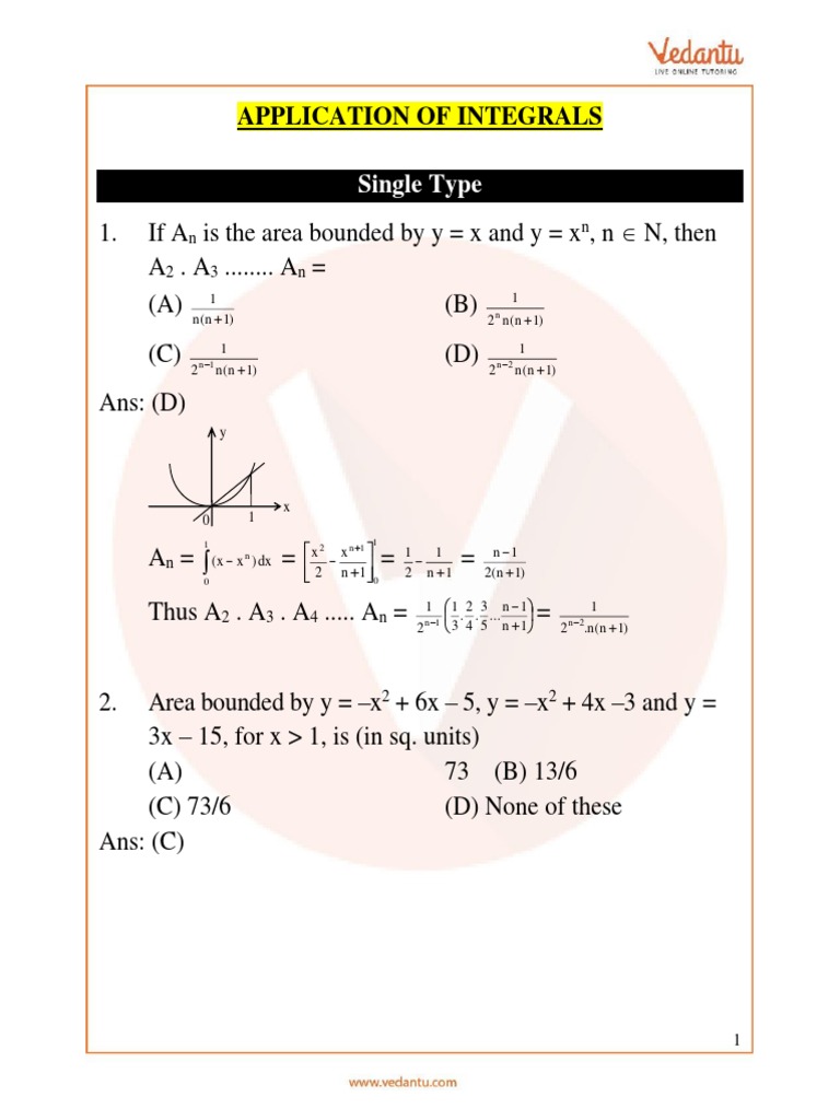 JEE Advanced Application of Integrals Important Questions | PDF | Area | Function (Mathematics)