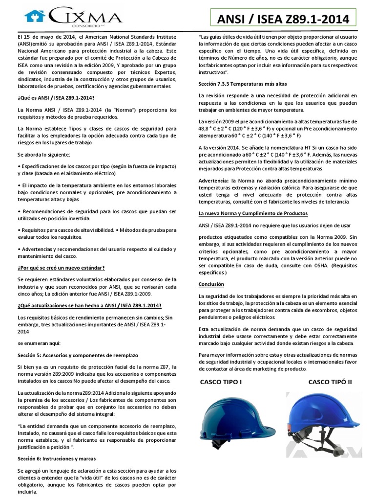 Norma ANSI/ISEA Z89.1-2014: Seguridad en Cascos | PDF | Tecnología