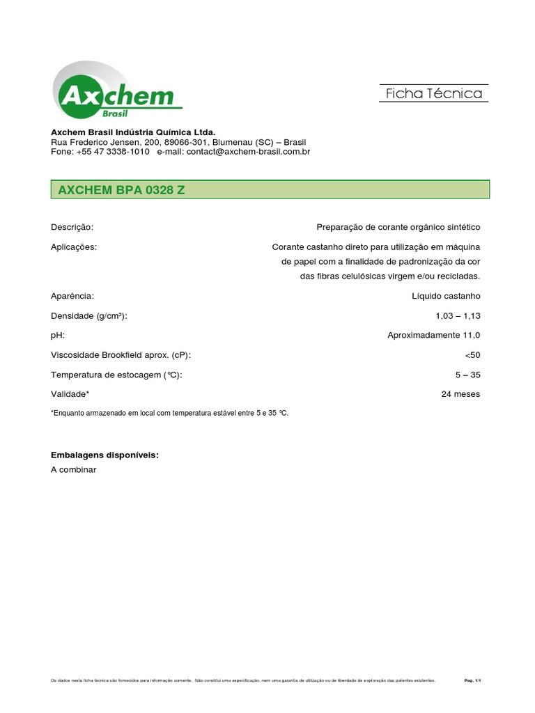 Axchem BPA 0328 Z - Ficha Técnica | PDF
