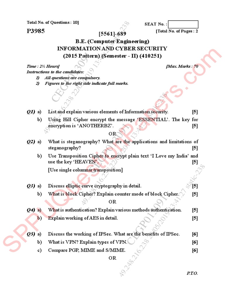 Be - Computer Engineering - Semester 8 - 2019 - May - Information and Cyber Security Ics Pattern ...