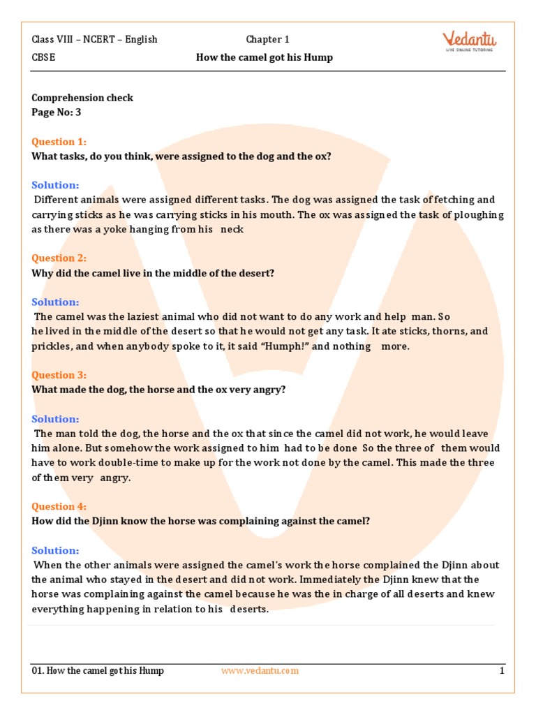 How the Camel Got His Hump: Chapter Summary and Comprehension Questions ...