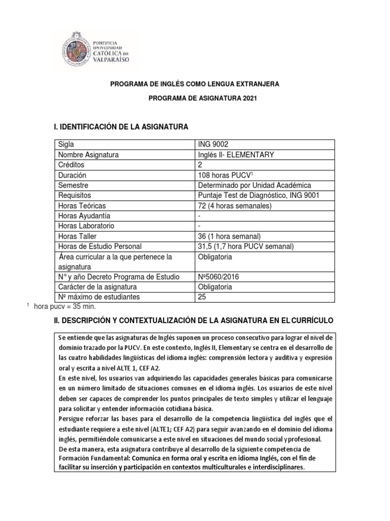 Programa Ingles 2 | PDF | Prueba (evaluación) | Aprendizaje