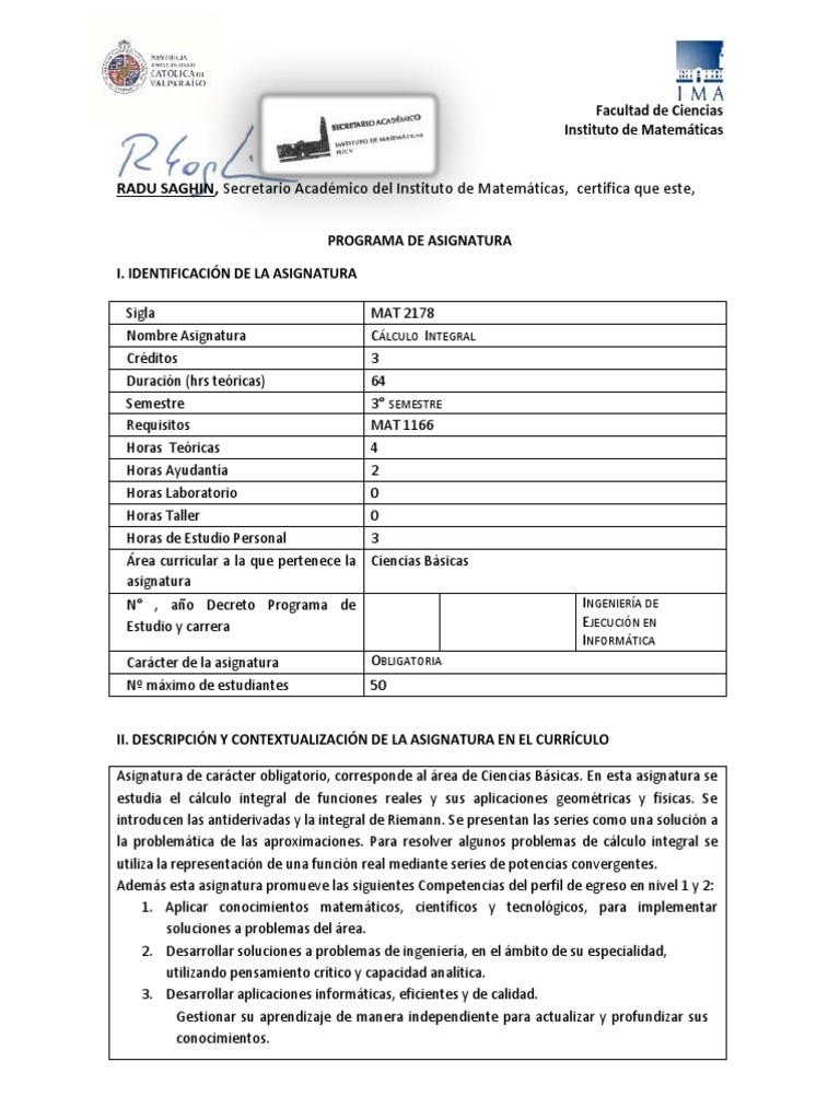 Programa Mat Calculo Integral | PDF | Integral | Análisis matemático