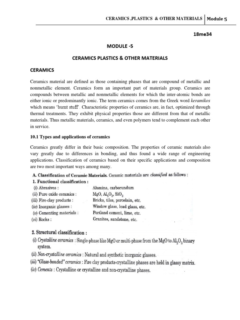 Ceramics, Plastics & Other Materials Module | PDF | Polymers | Ceramics