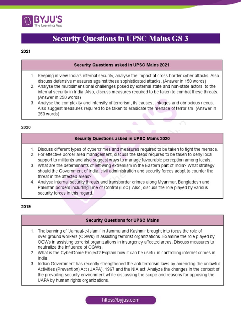 Internal Security-Questions-in-UPSC-Mains-GS-3-2013-2021 | PDF ...
