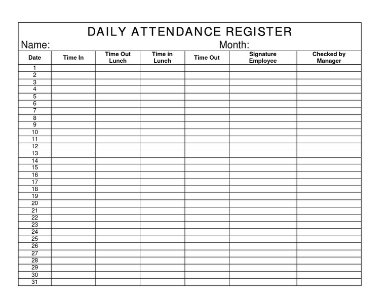 Daily Attendance Register Template | PDF