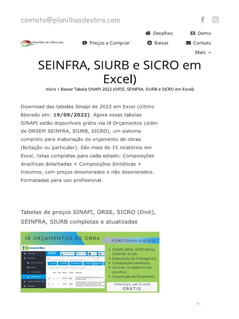 Baixar Tabela SINAPI 2022 (ORSE, SEINFR... e SICRO em Excel ...