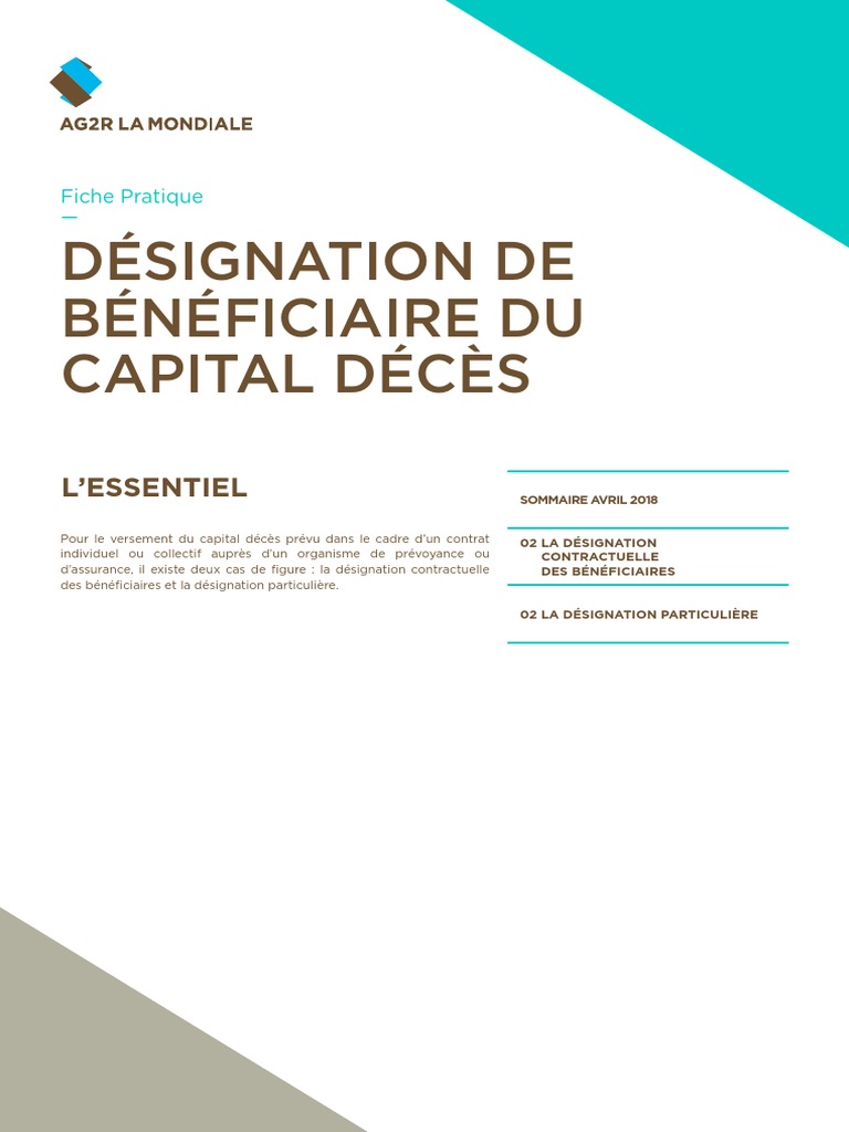 AG2R LA MONDIALE Fiche Pratique Designation de Beneficiaire Capital ...