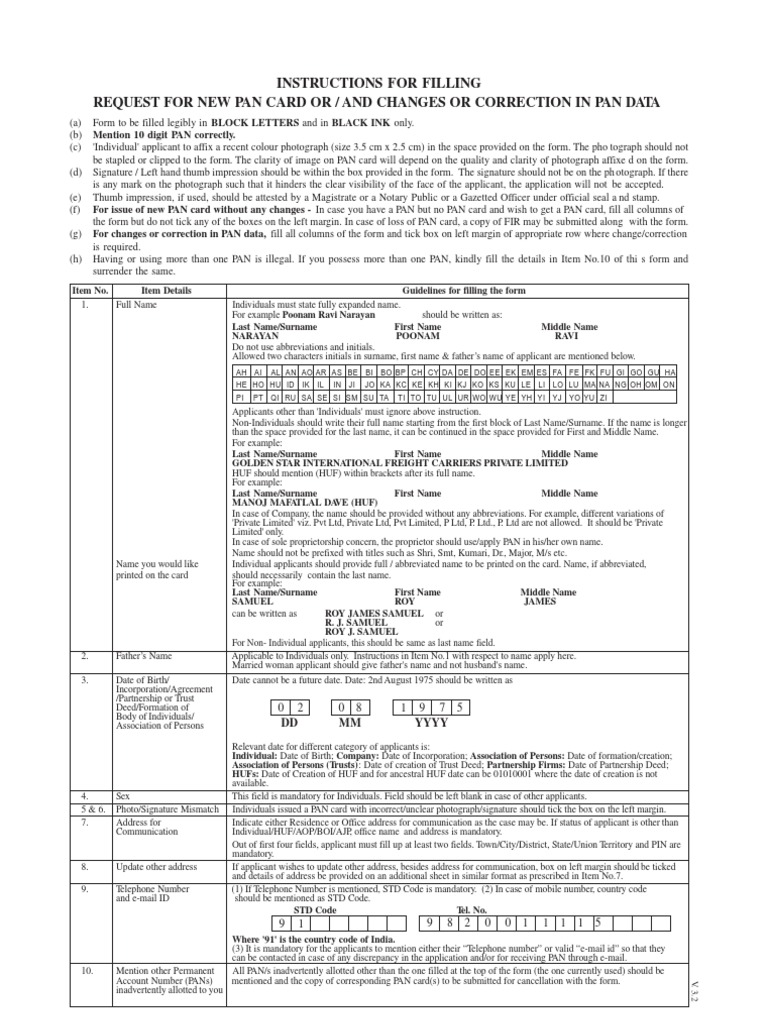 19 - Pan - Card - Changes - Correction - Form - 49a | PDF | Identity ...