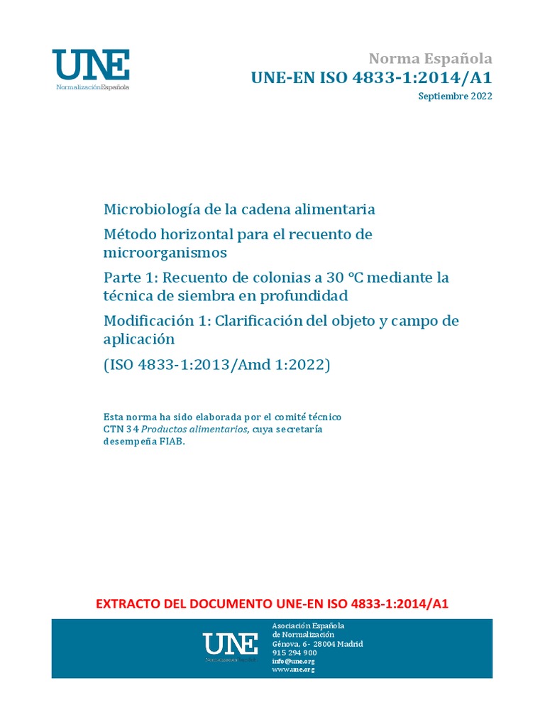 (Ex) Une-En Iso 4833-1 2014 (A1 2022 | PDF | Leche | Las bacterias