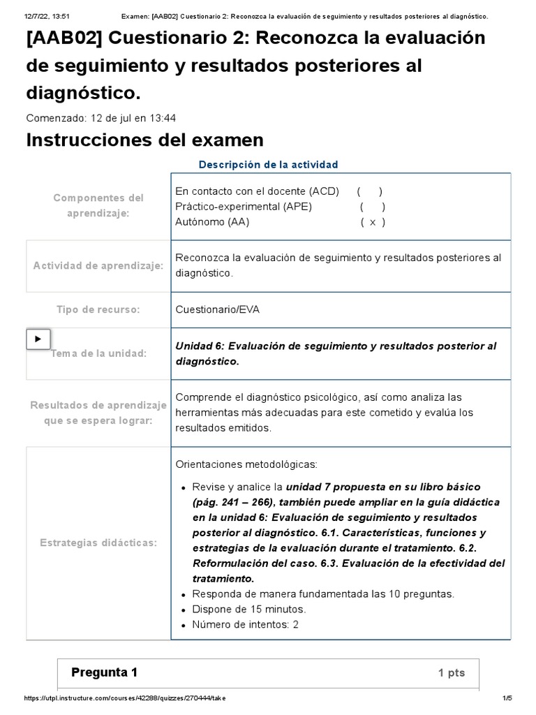 Examen - (AAB02) Cuestionario 2 - Reconozca La Evaluación de Seguimiento y Resultados ...