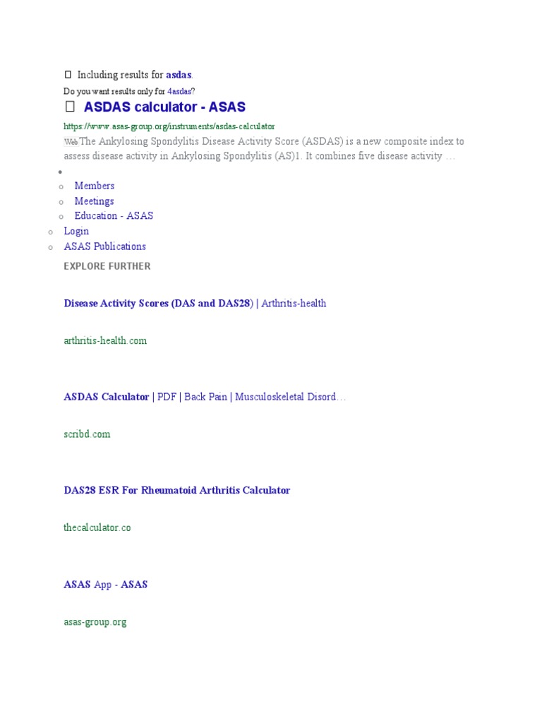 ASDAS Calculator - ASAS: Including Results For | PDF