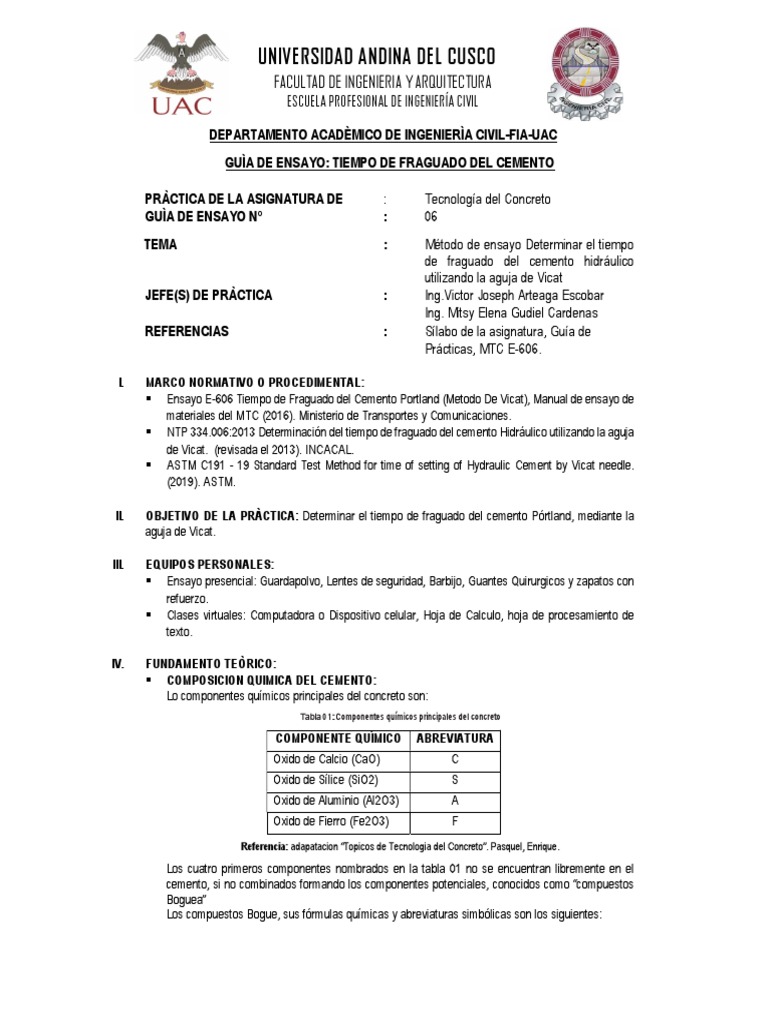 07 - Tiempo de Fraguado Del Cemento | PDF | Hormigón | Cemento