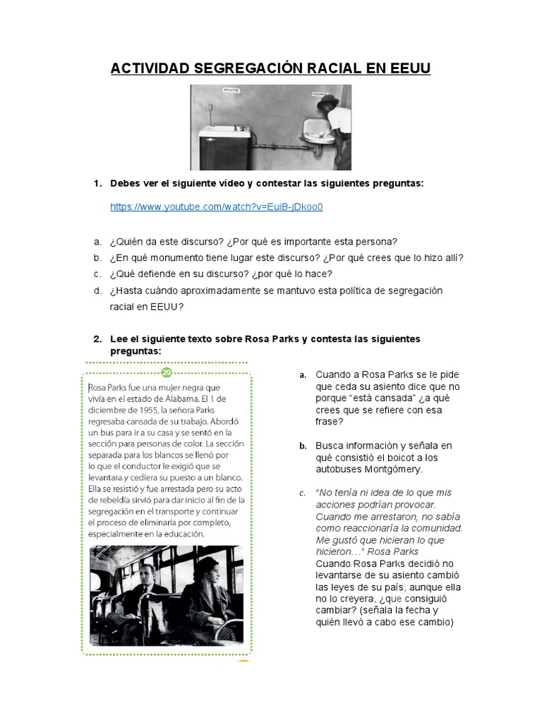 Actividad Segregación Racial en Eeuu | PDF | Rosa Parks