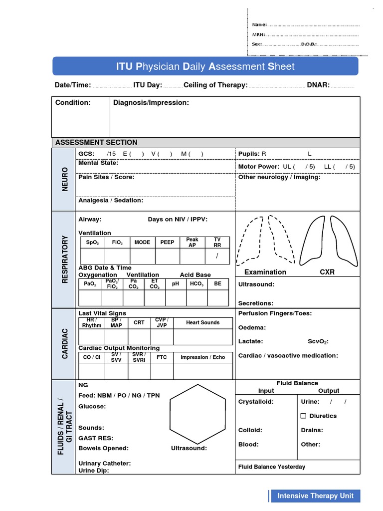 Intensive Therapy Unit Daily Assessment | PDF | Health Care | Diseases ...