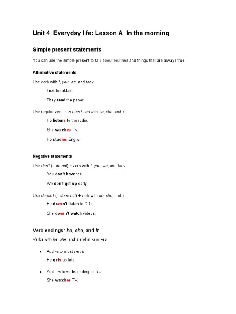 Simple Present Tense for Routines | PDF