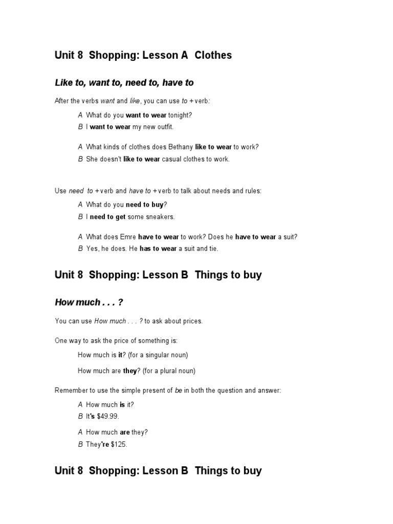 Shopping Verbs and Outfit Grammar | PDF | Language Arts & Discipline