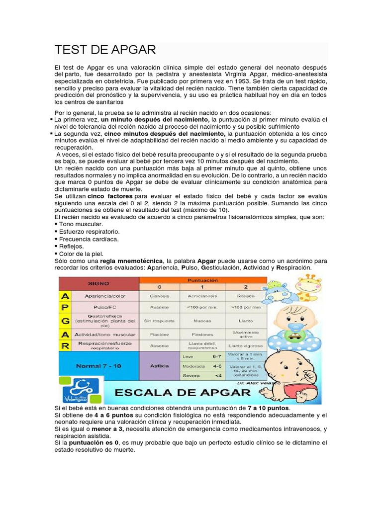 Test de Apgar | PDF | Medicina CLINICA | Especialidades Medicas