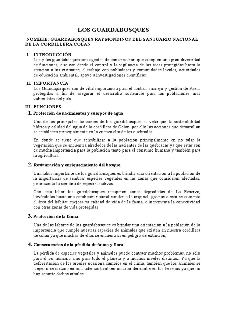 Funciones y Importancia de los Guardabosques | PDF | Destrucción del ...