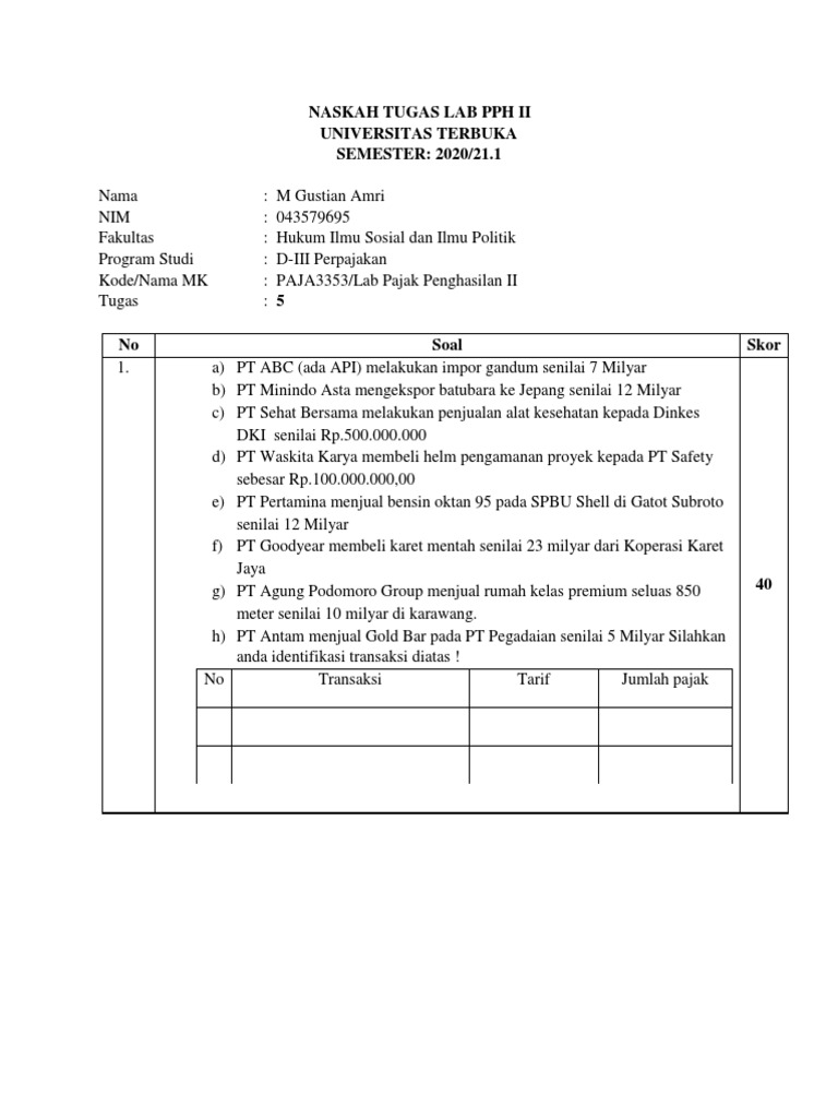 TUGAS 5 Lab Pajak Penghasilan II | PDF