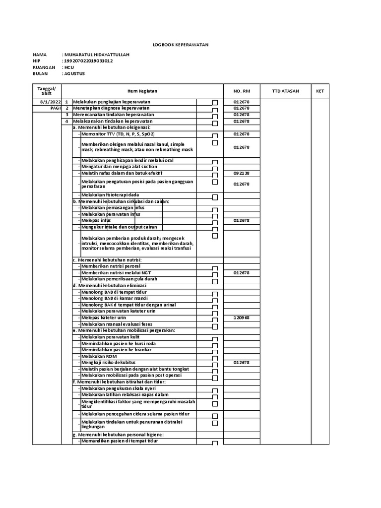 Logbook Keperawatan | PDF